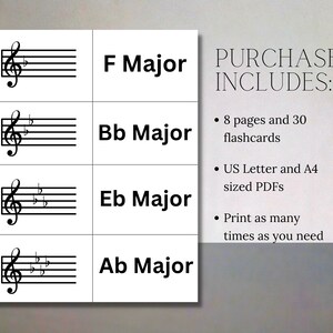 Printable Key Signature Flashcards: Treble and Bass Clef (PDF) - Etsy