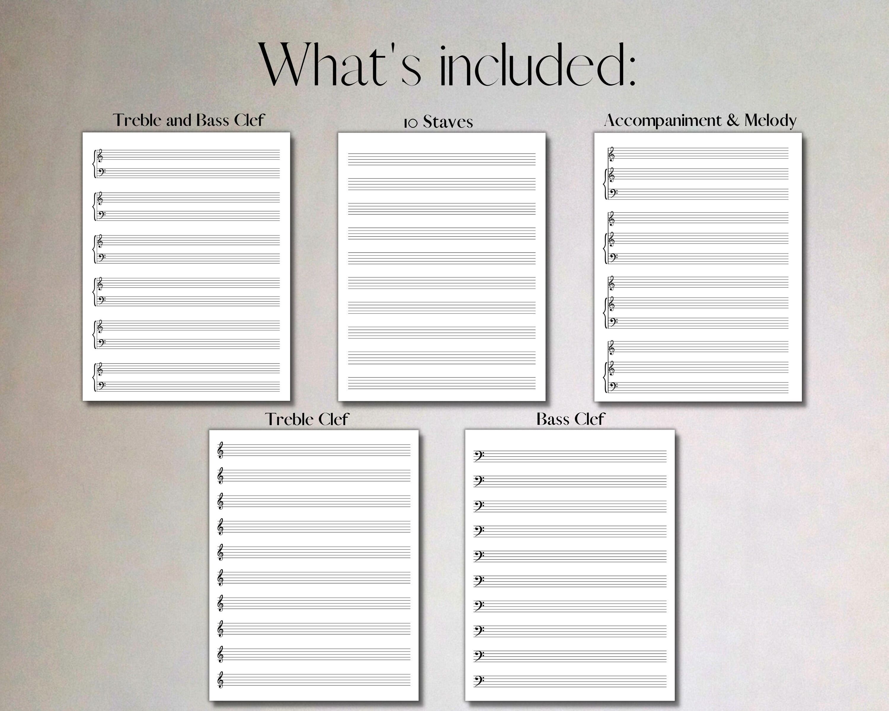 Printable US Letter Sheet Music Bundle, PDF Manuscript Paper for ...