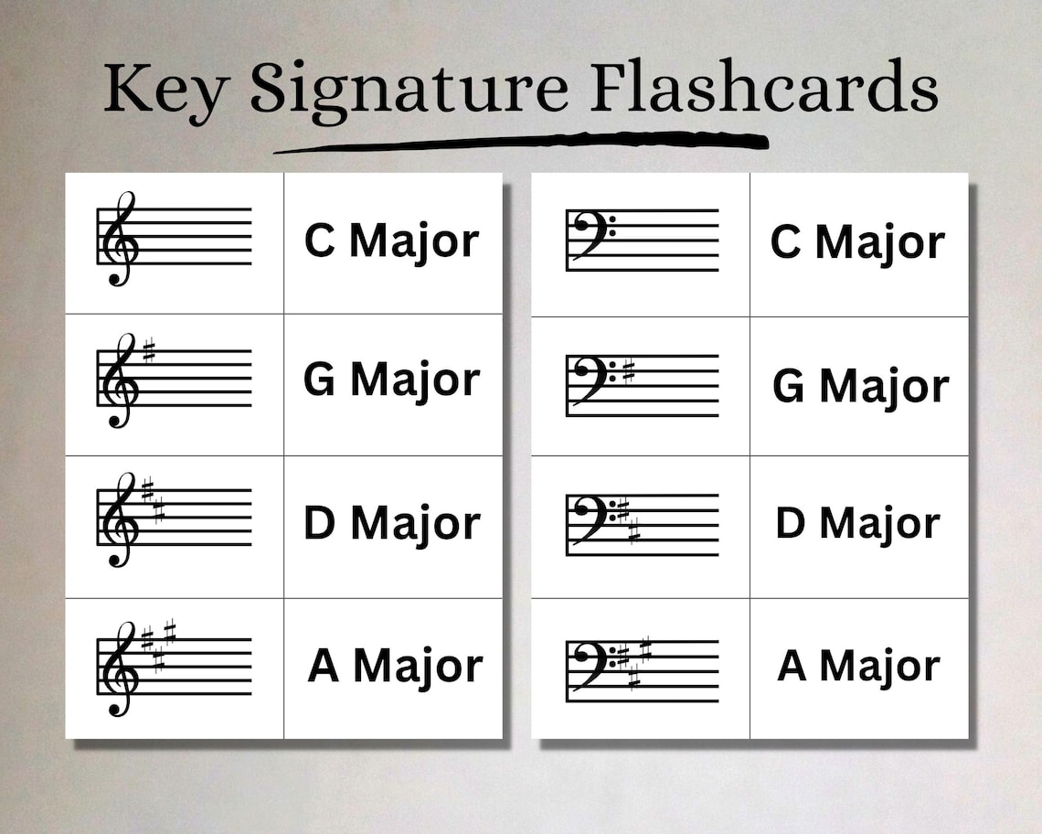 Printable Key Signature Flashcards: Treble and Bass Clef (PDF) - Etsy