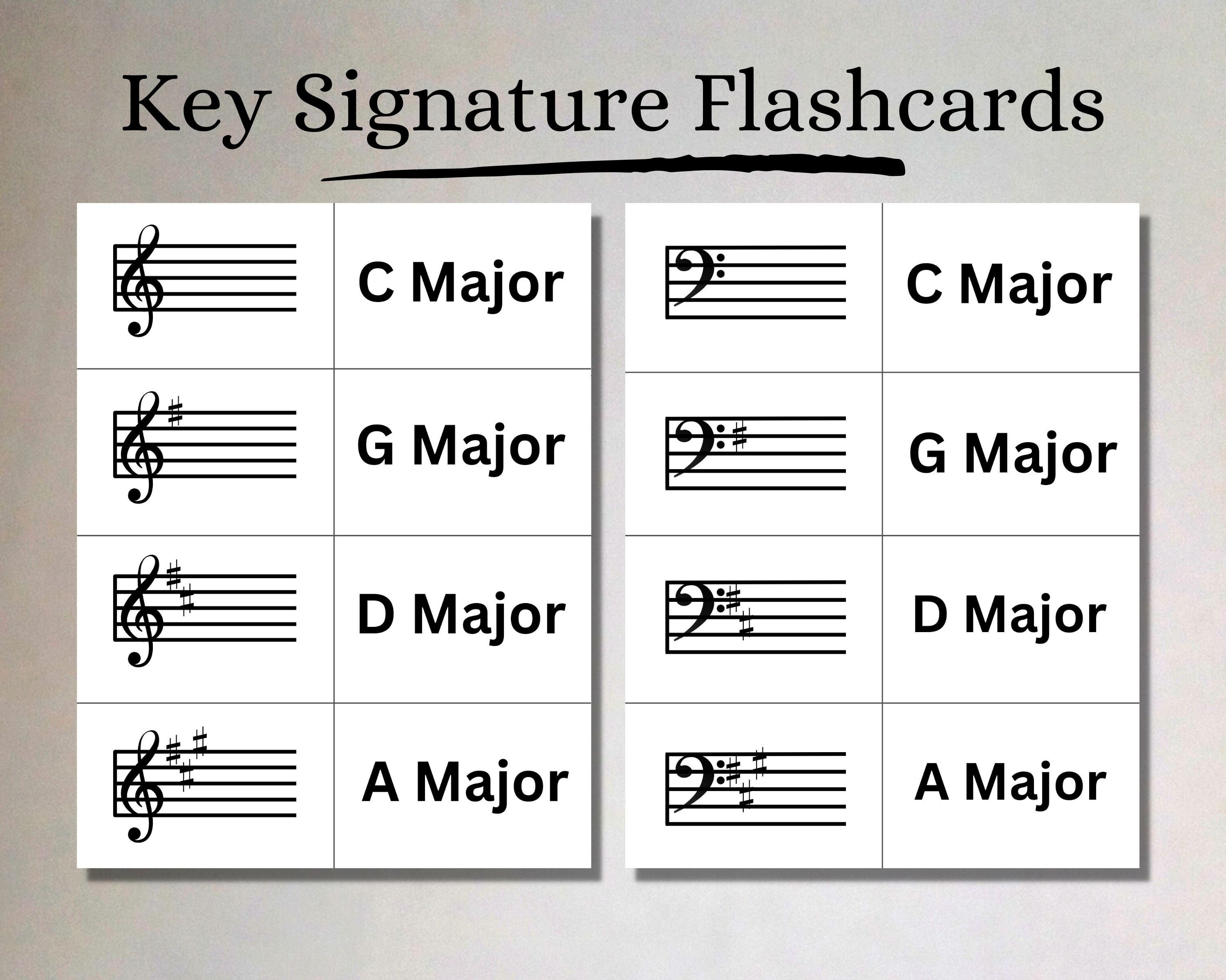 Printable Key Signature Flashcards: Treble and Bass Clef (PDF) - Etsy