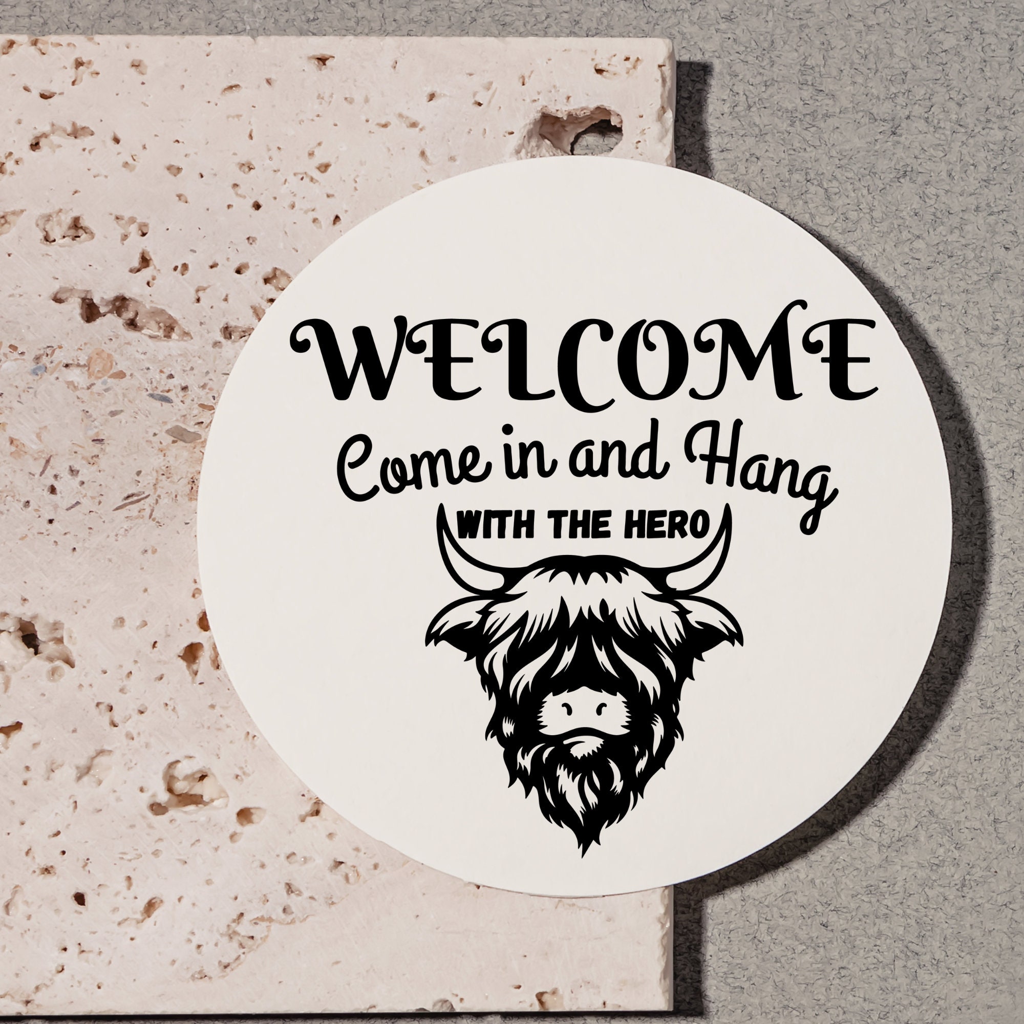 Highland Cow Door Hanger Svg, Highland Cow Round Svg, Front Door Hanger ...