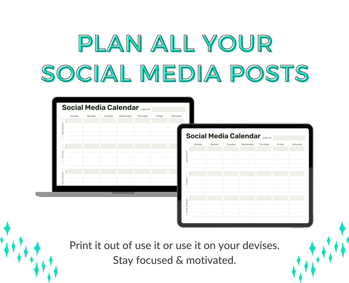 Simple Weekly Social Media Calendar 11 X 8.5 Inches - Etsy