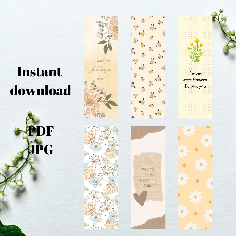 Mother's Day Bookmarks - Set of 6 - Digital Product, Instant Download ...