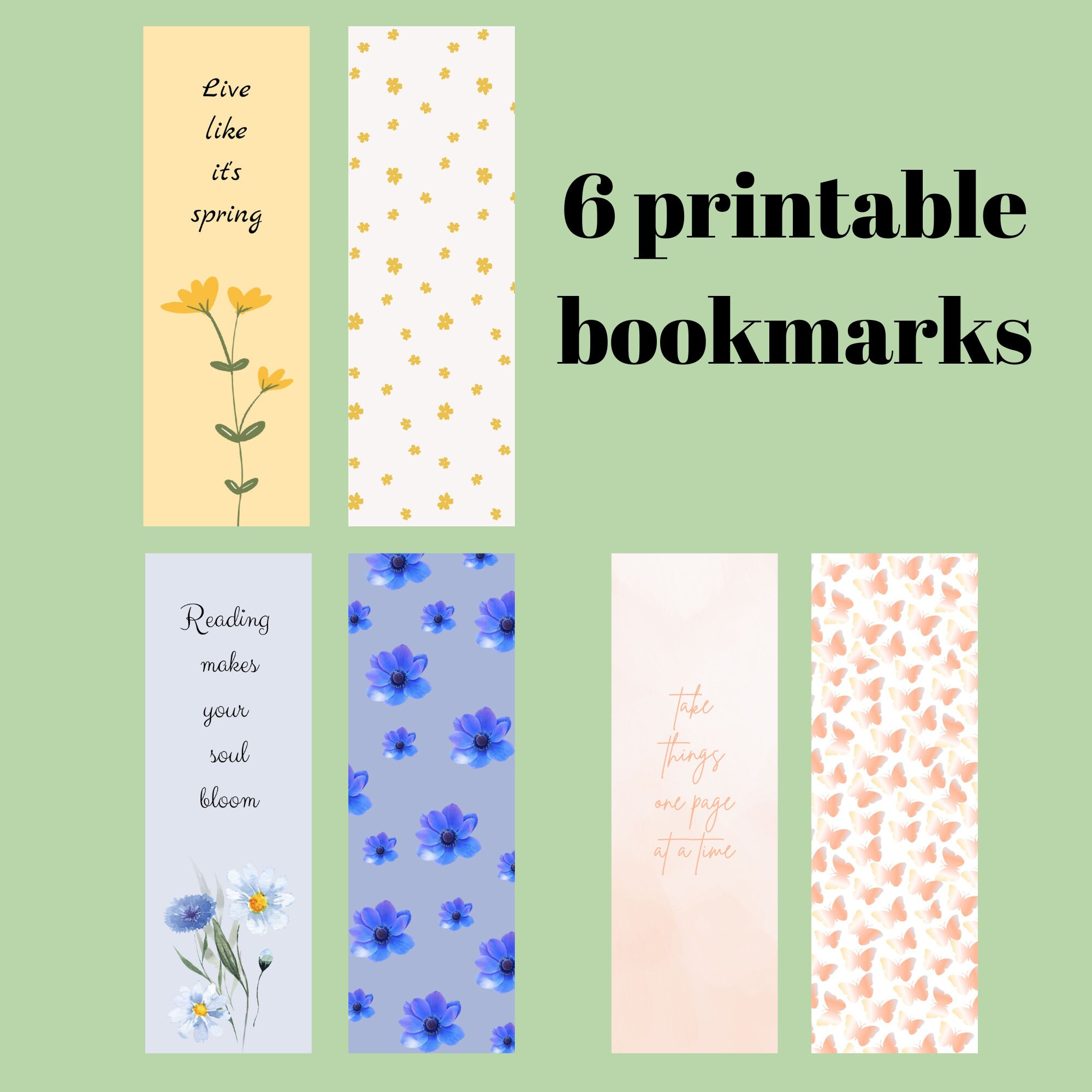 Spring Bookmarks - Set of 6 - Digital Product, Instant Download, PDF ...