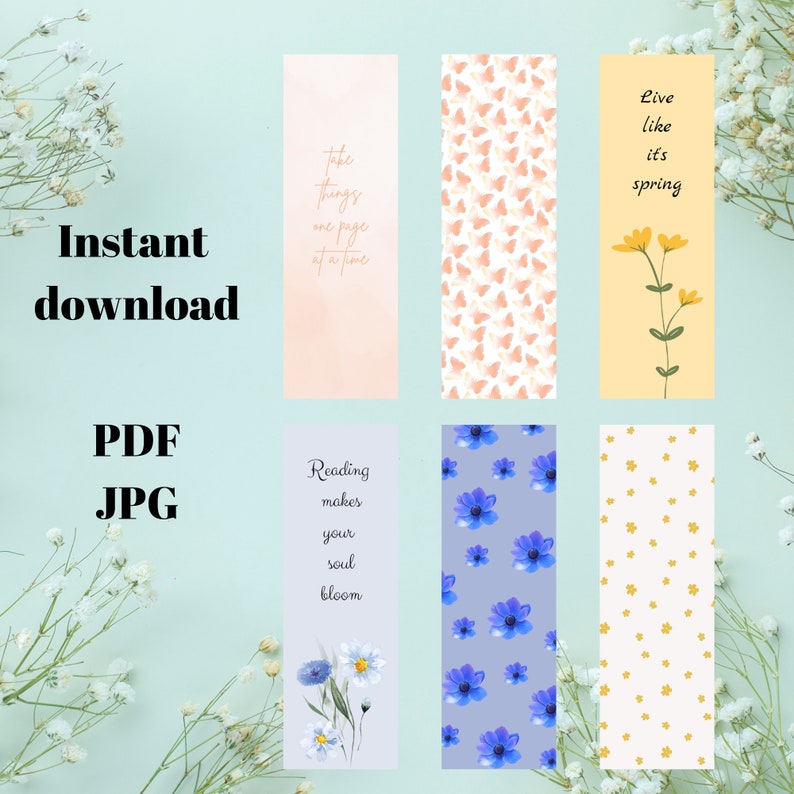 Spring Bookmarks - Set of 6 - Digital Product, Instant Download, PDF ...