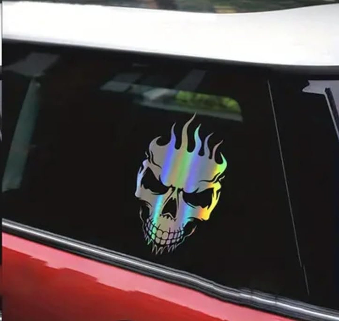 Fire Skull Holographic Laser Car Truck Window Decal. Evil Decal - Etsy