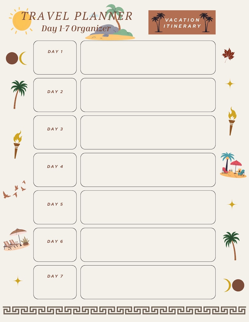 7-day Travel Planner: Vacation Itinerary & Notes (printable PDF) - Etsy