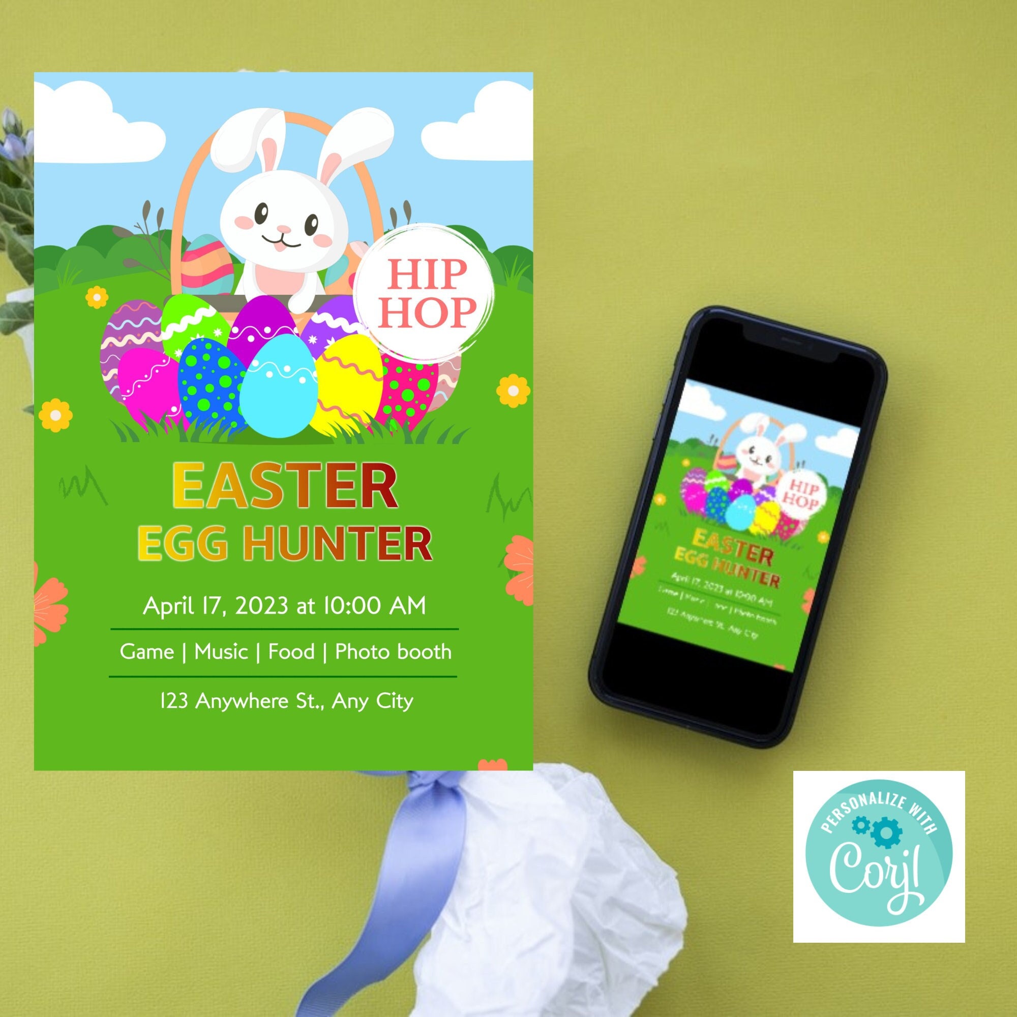 Editable Easter Egg Hunt Invitation: Bunny Egg Invite Template, Easter ...