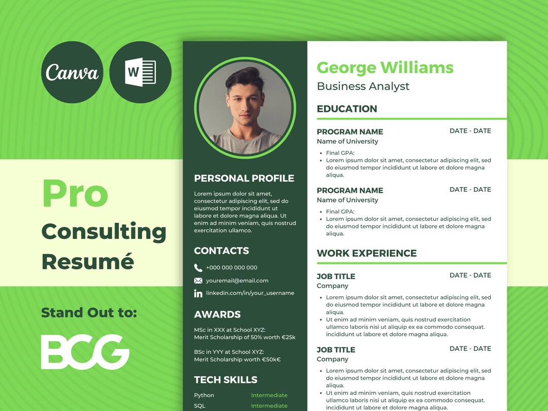 Consulting Pro Resume Word and Canva Template. CV Template Professional ...
