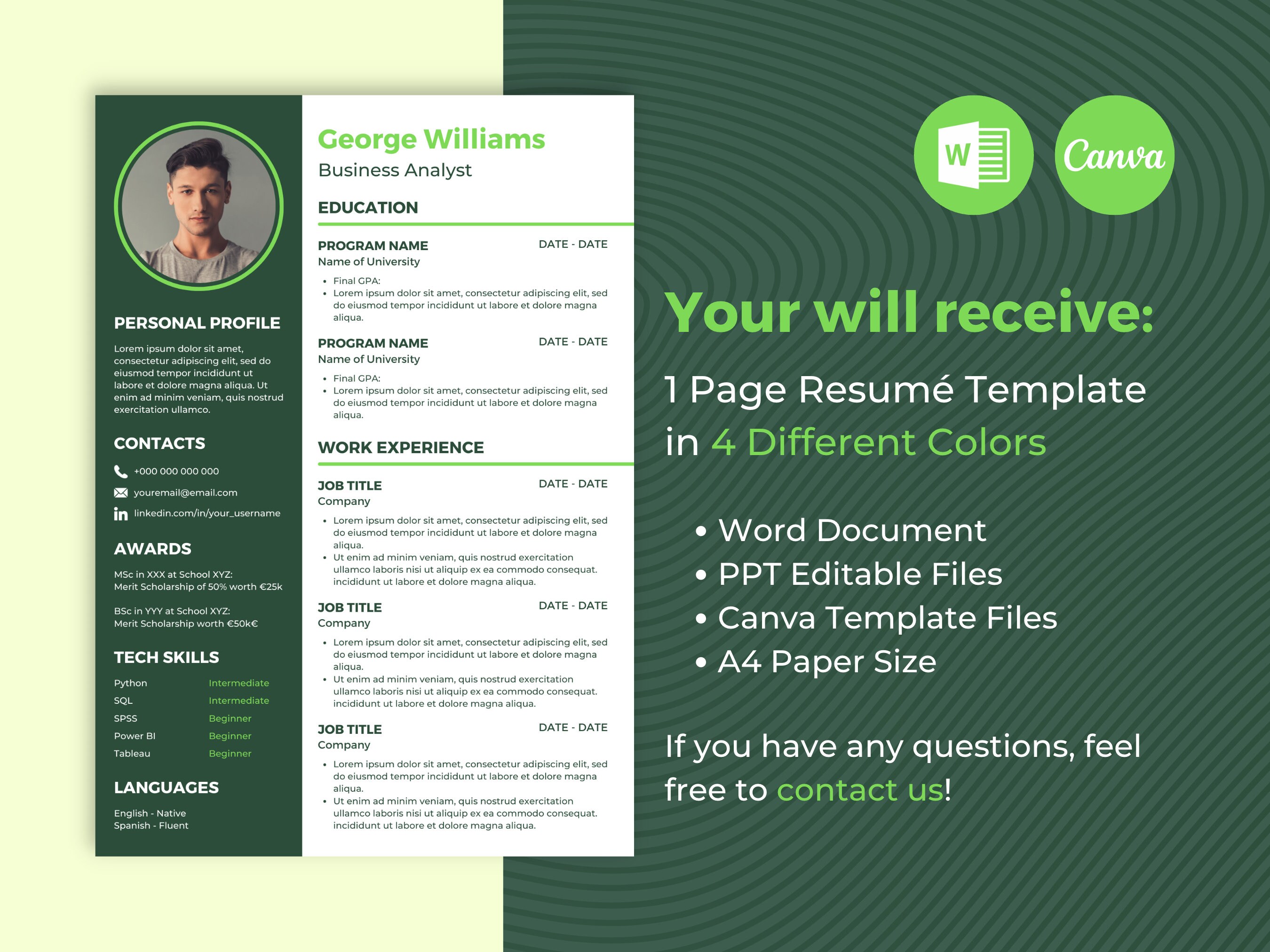 Consulting Pro Resume Word and Canva Template. CV Template Professional ...