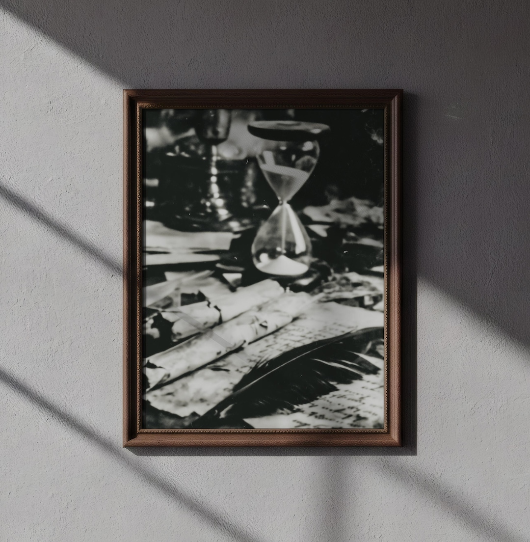 Antique Hourglass Study - Vintage Still Life Black & White Art, Moody ...