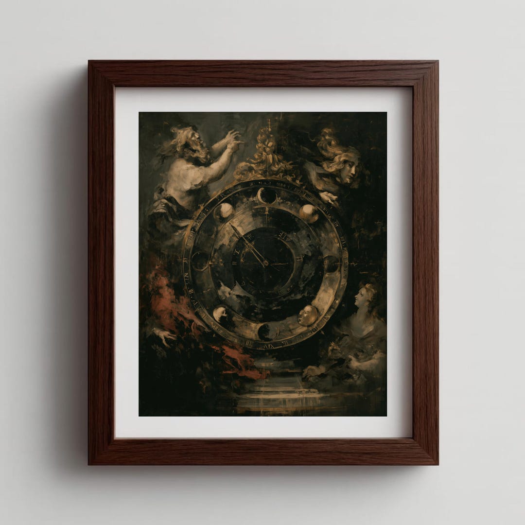 Antique Celestial Clock Face Art - Moody Vintage Wall Decor, Gothic ...
