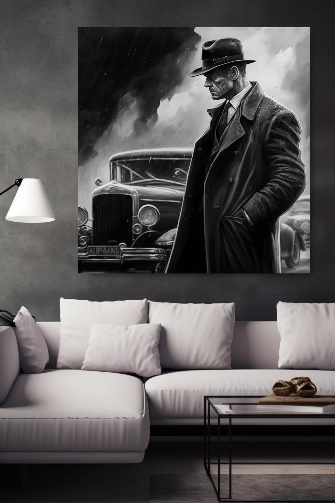 Black and White Mafia Boss Painting Classic Car Digital Art Print ...