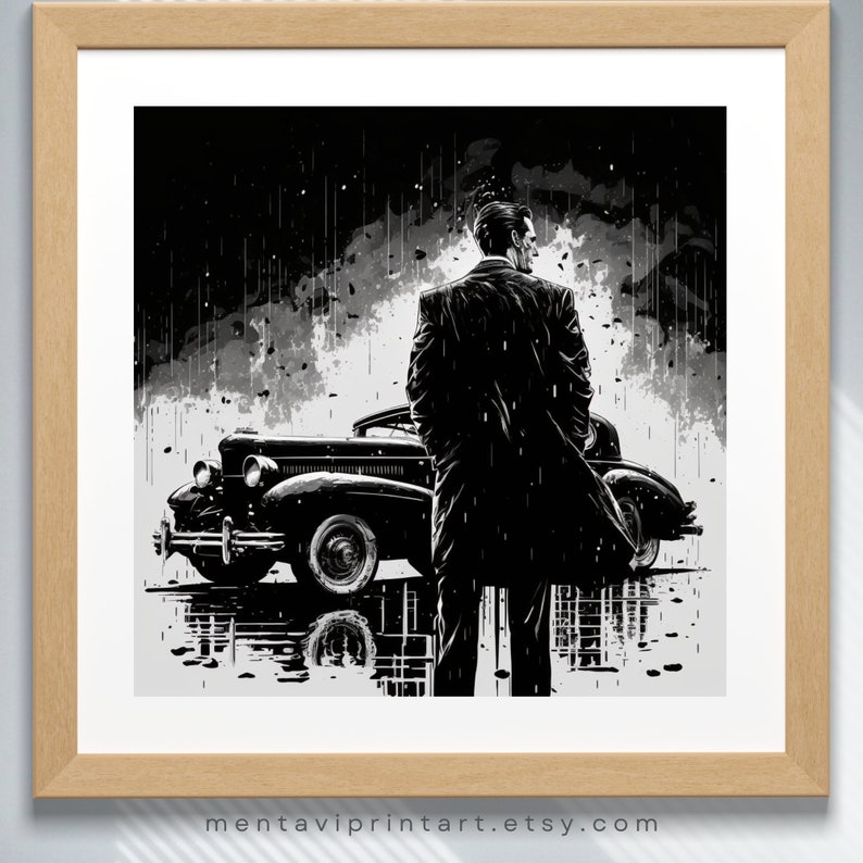 Mafia Boss in Black and White Painting - Classic Car - Digital Art ...