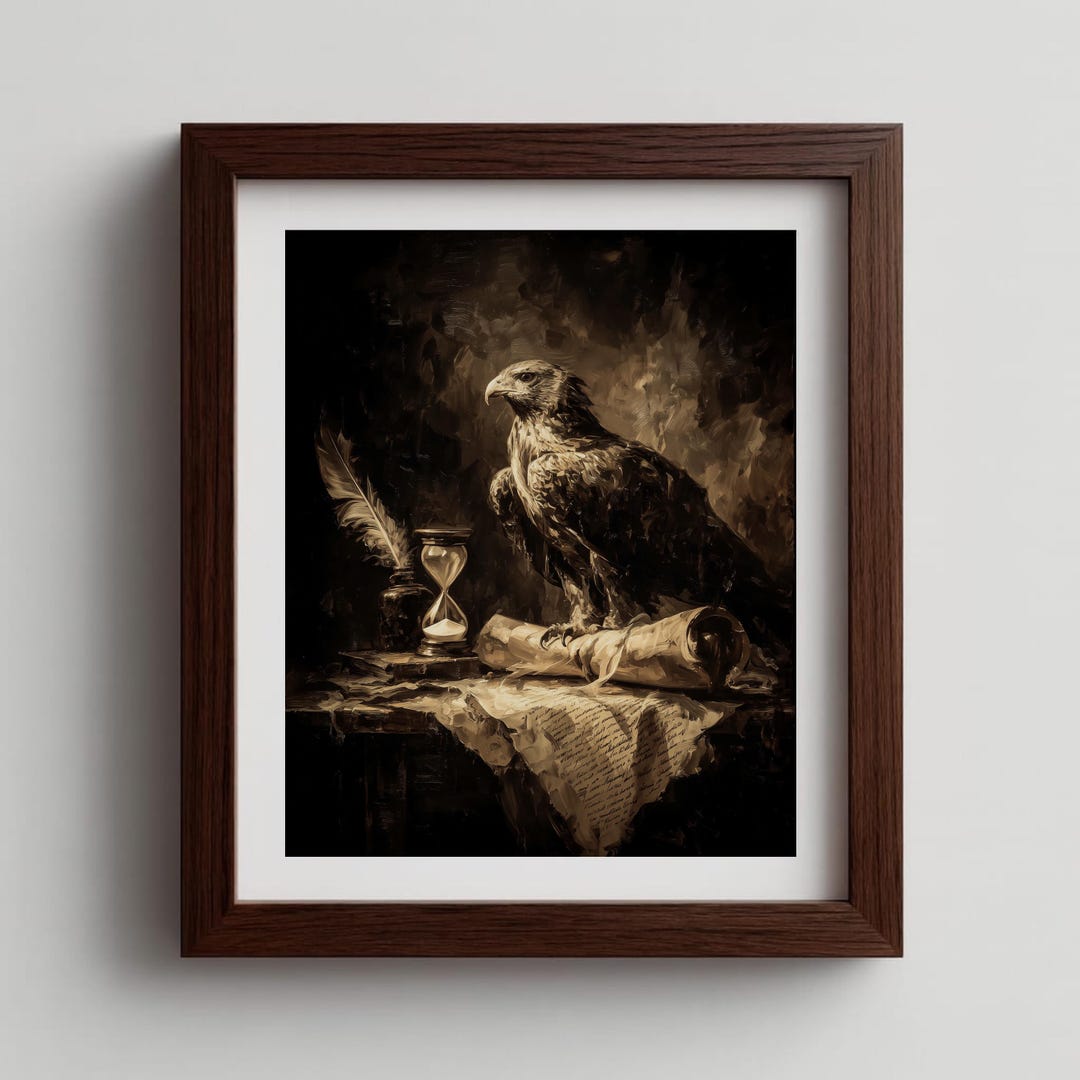 Moody Gothic Raptor Art Print - Vintage Eagle Sepia Tone, Shadowed ...