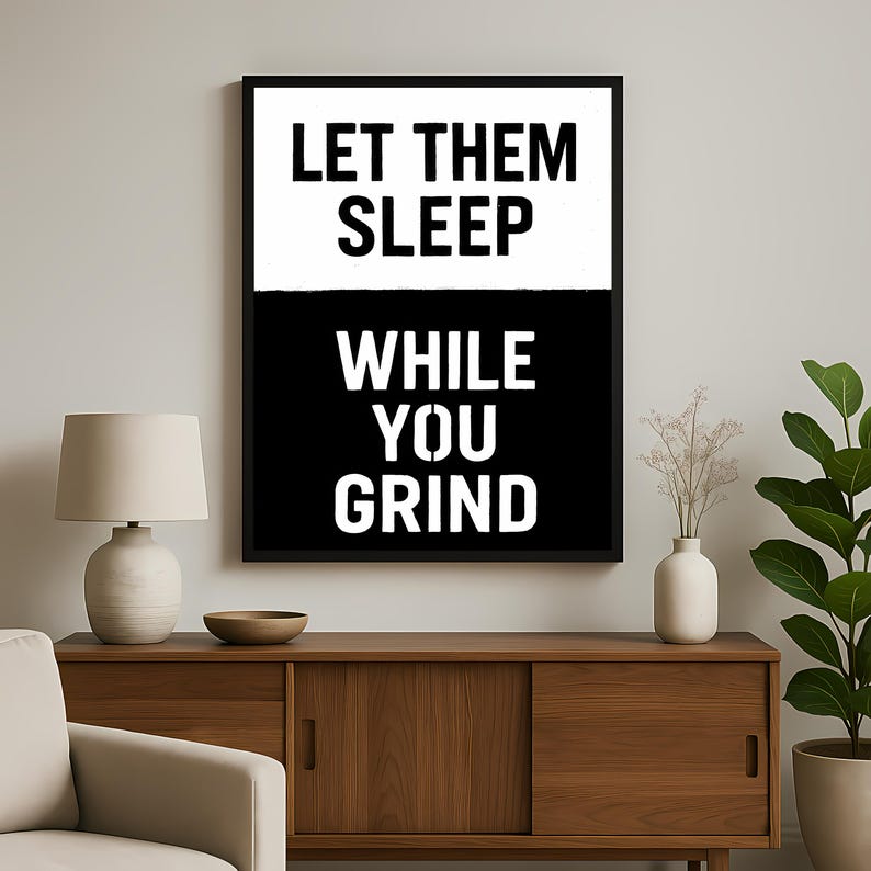 Night-shift Hustle Print | Black & White Grind Mindset (digital ...