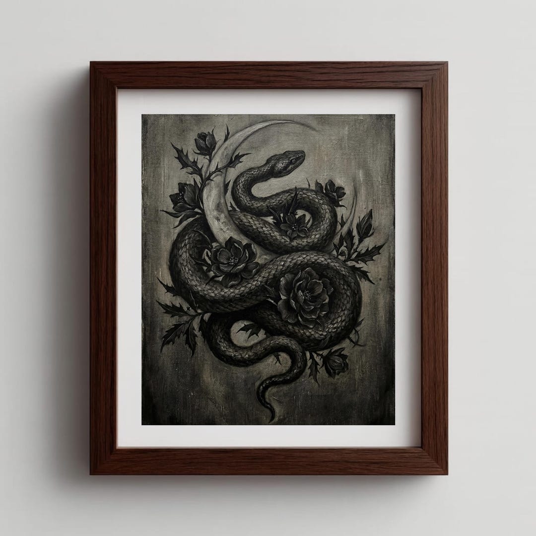 Gothic Snake Wall Art | Dark Vintage Monochrome Illustration | Bedroom ...