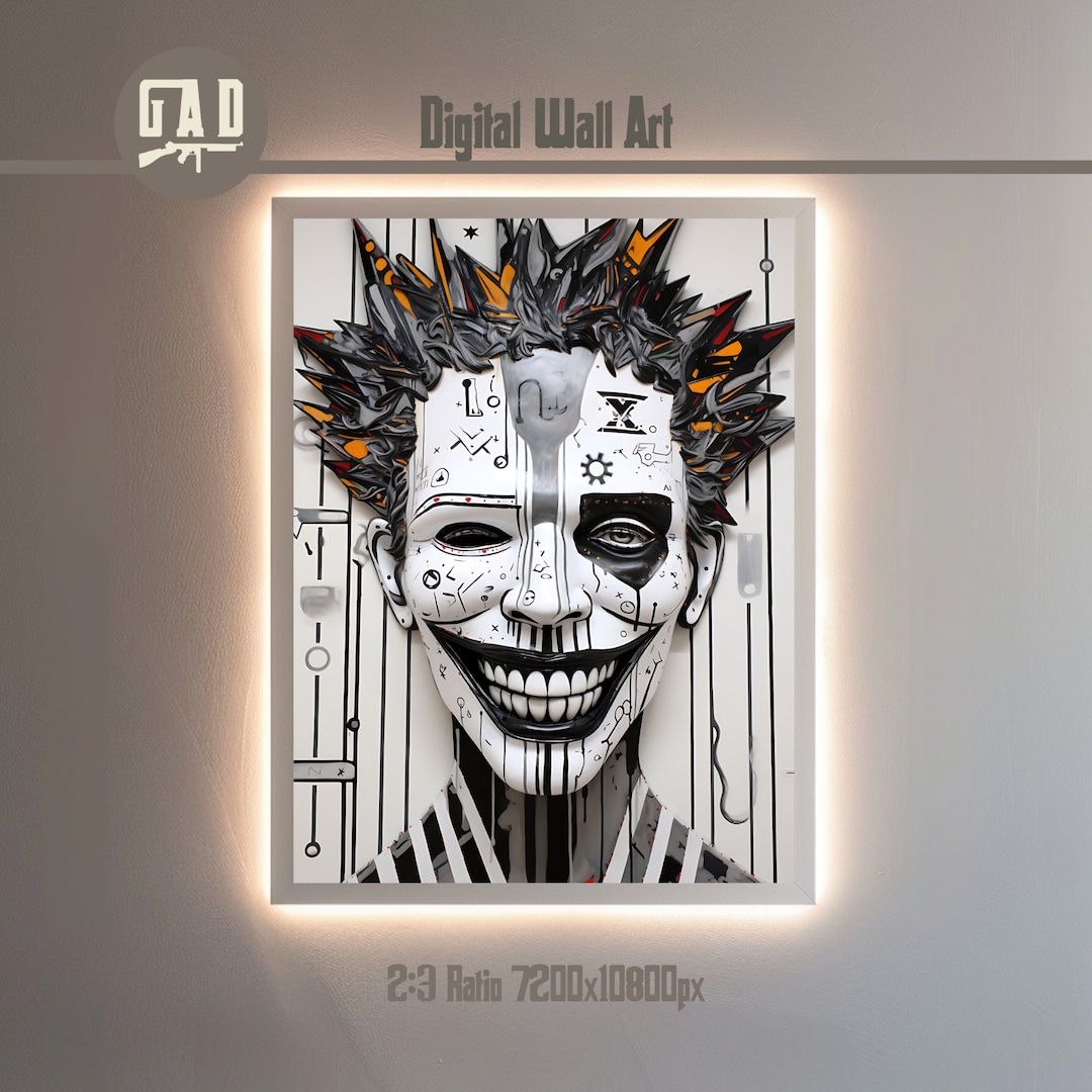 Joker Poster Digital Art Black White Villain Print Edgy Home Office ...