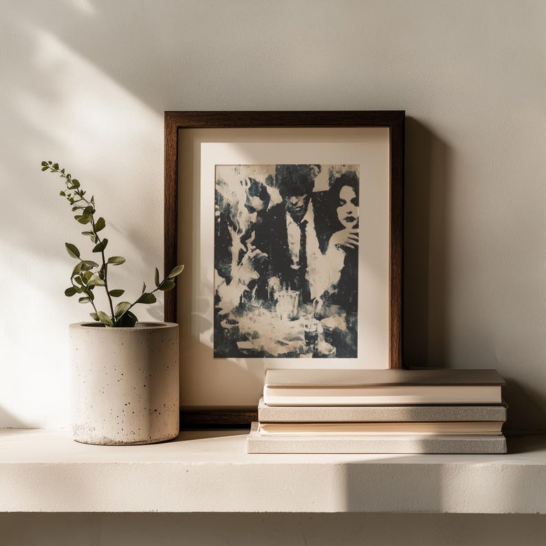 Arte de parede estilo filme noir, cena retrô de gângster para imprimir ...