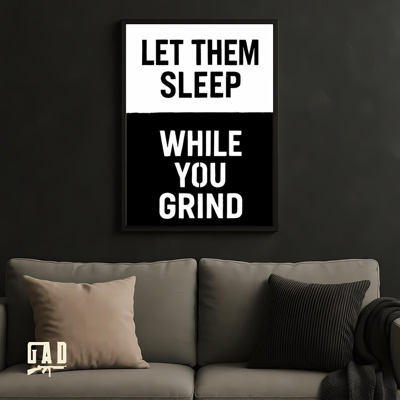 Night-shift Hustle Print | Black & White Grind Mindset (digital ...