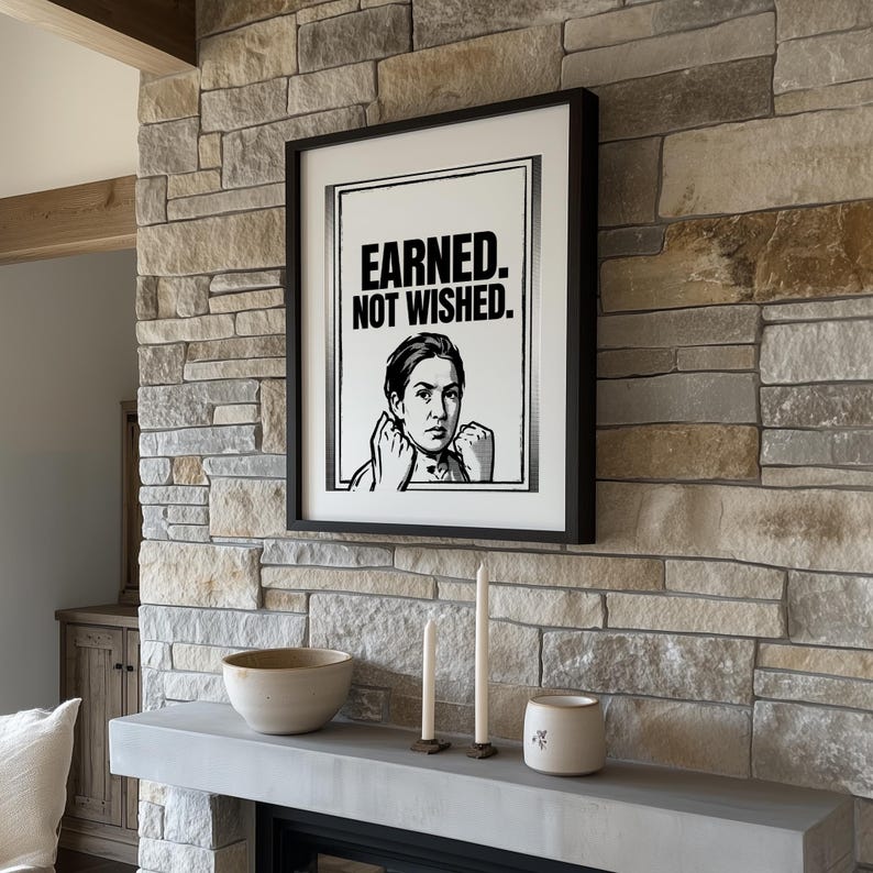 Motivational Poster – Earned Not Wished, Retro Black White Art (digital ...