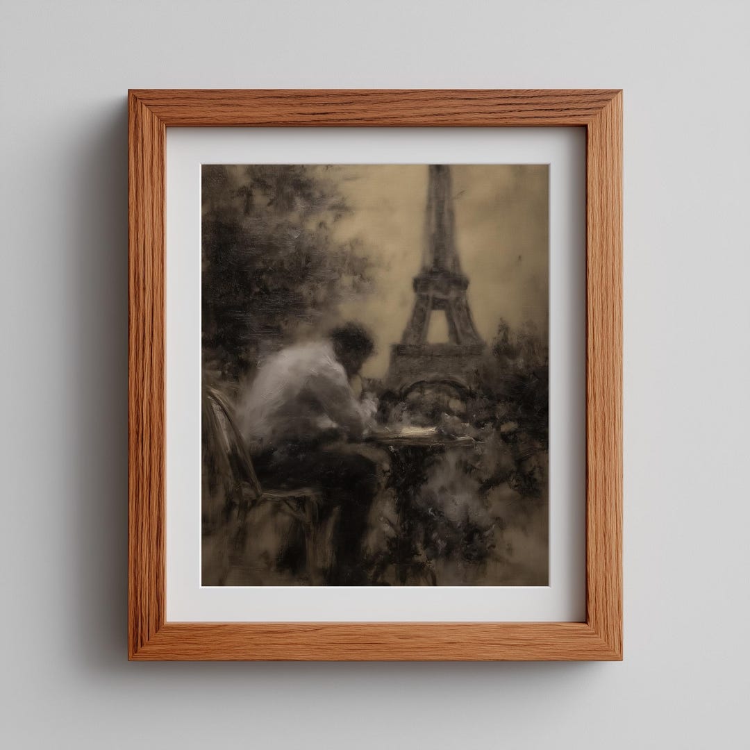 Vintage Parisian Cafe Scene - Eiffel Tower Painting, Romantic ...