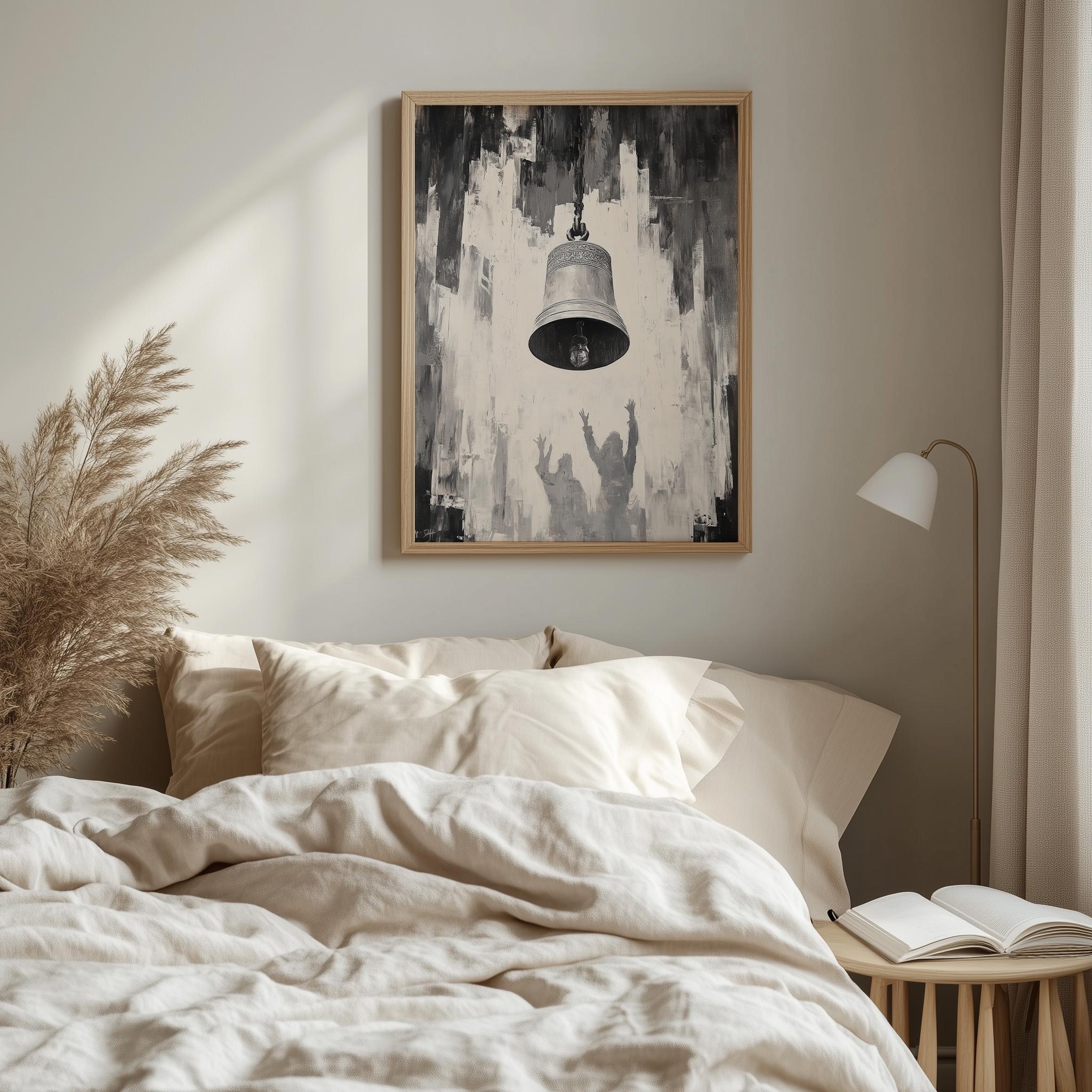 Moody Printable Temple Bell Artwork - Serene Monochrome Wall Art ...