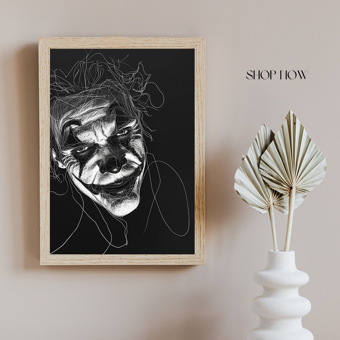 Joker Poster Line Art, Black and White Portrait Print, Aesthetic ...