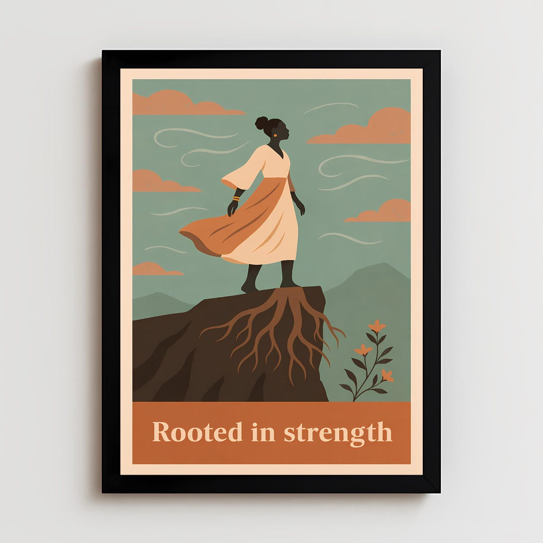 Rooted Strength Afro Art Print: Grounded Feminine Decor, for Office or ...