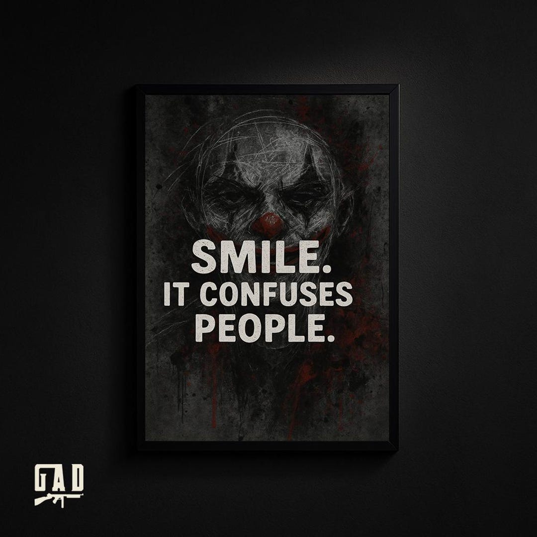 Dark Joker Gangster Poster, Creepy Smile Wall Art Print, Urban ...