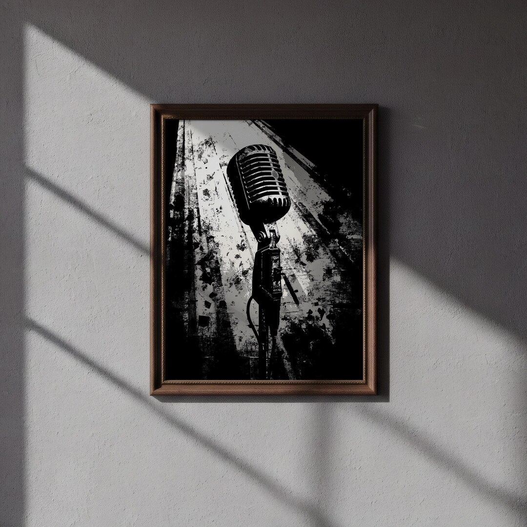 Black and White Microphone Art Print, Gothic Grunge Decor (digital ...