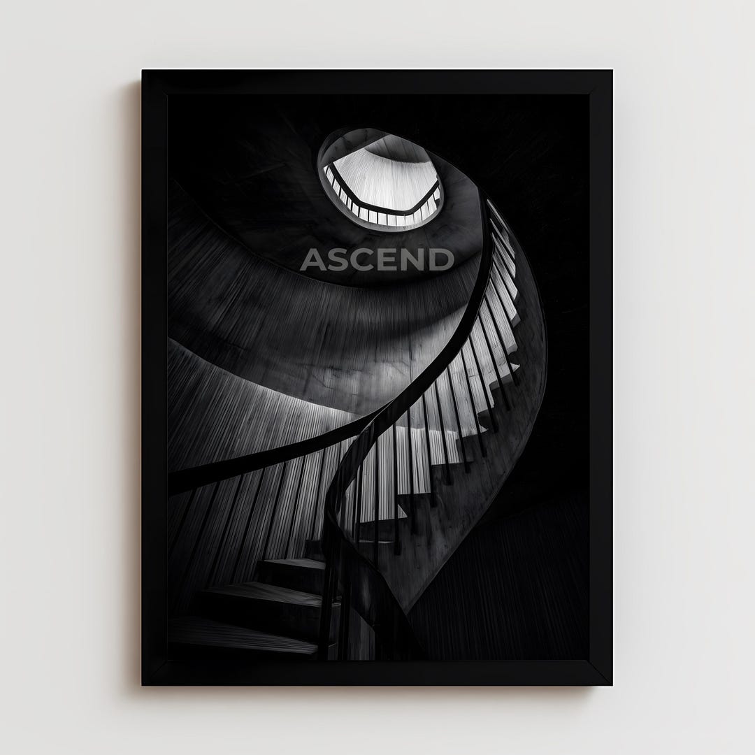 Ascend Wall Art Spiral Staircase Print | Black and White Architectural ...