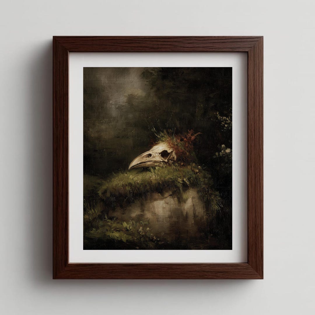 Moody Raven Skull Oil Painting - Dark Academic Style, Gothic Still Life ...