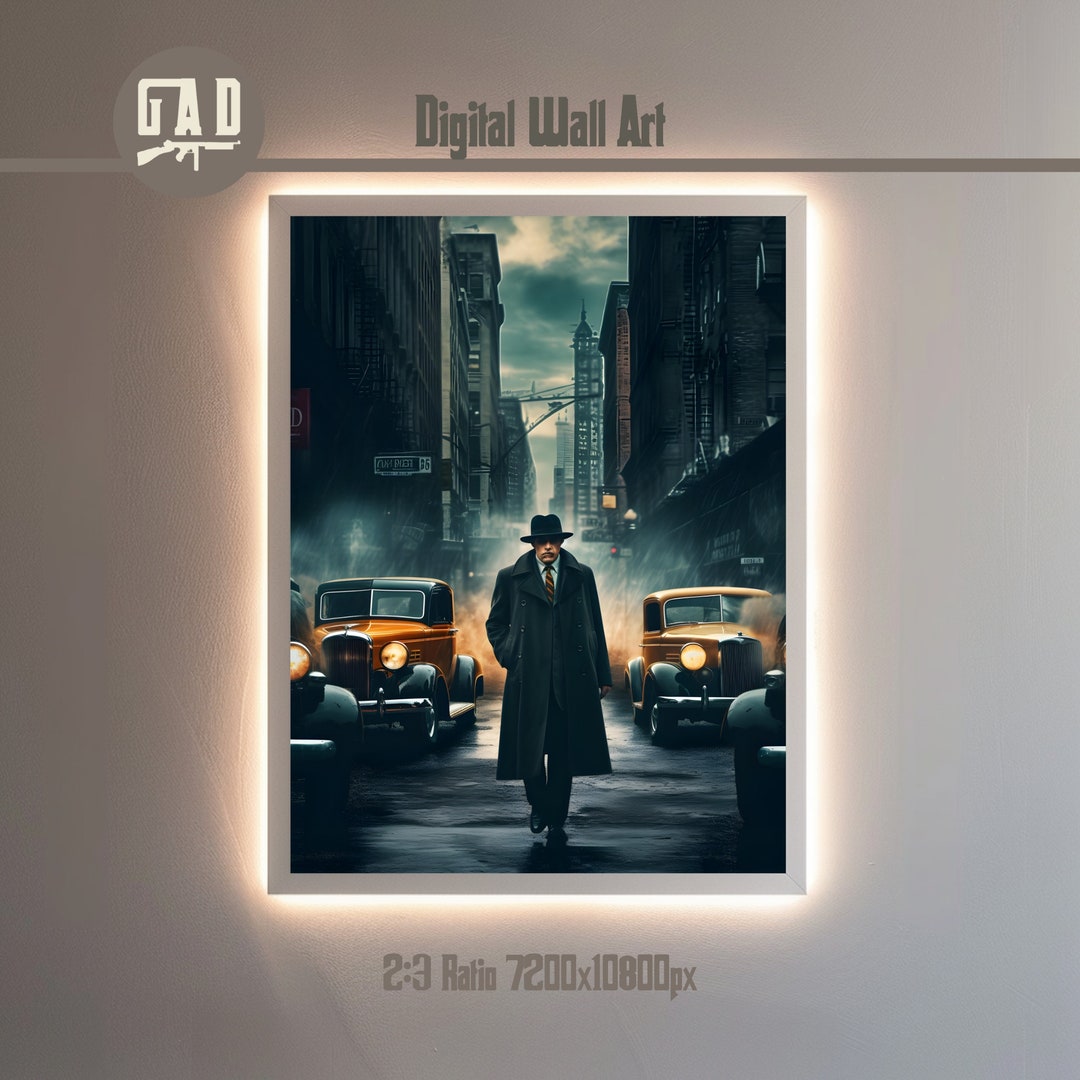 Mafia Boss in a Dark Urban Landscape With Classic Mobster Cars, Gift ...