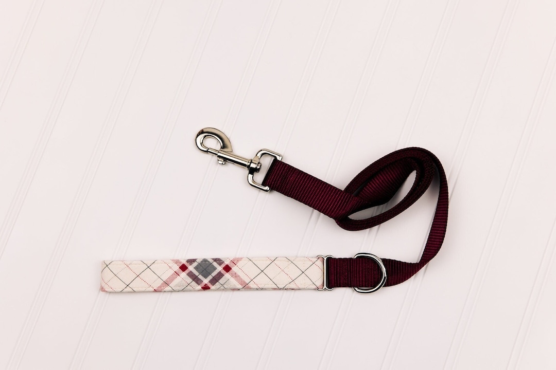 Cozy Cream Flannel Dog Leash. Plaid Stripes of Gray and Burgundy ...