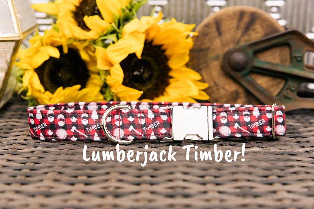 Lumberjack Timber Dog Collar. Manly Buffalo Plaid With Axes, Logs ...