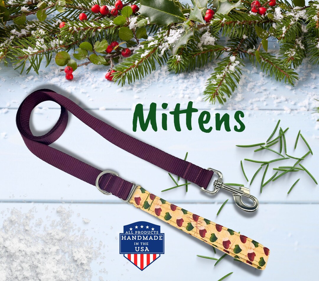 Mittens Dog Leash. Red & Green Mittens With White Fur Cuffs Create a ...