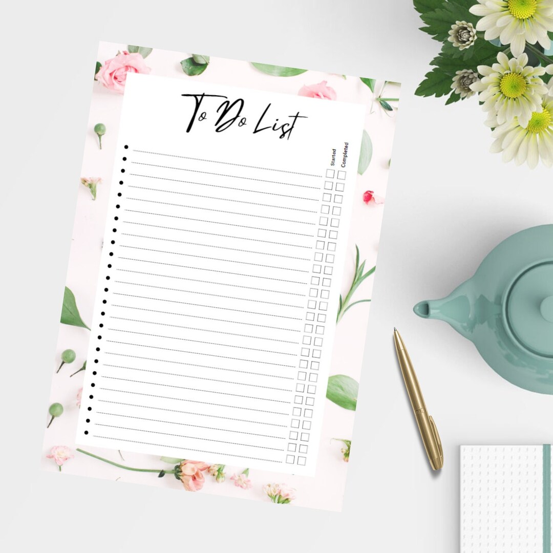 Simplistic to Do List Printable PDF | Print at Home A4 Floral Flowers ...