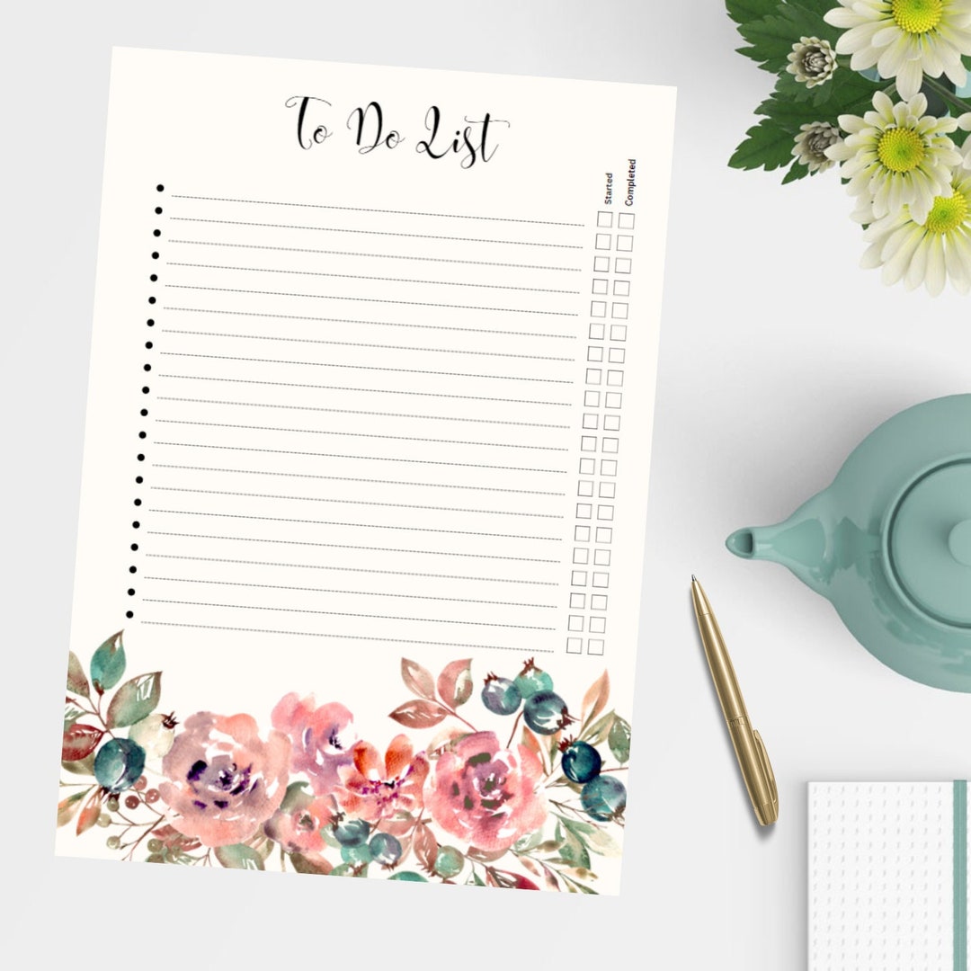 Simplistic to Do List Printable PDF | Print at Home A4 Floral Flowers ...