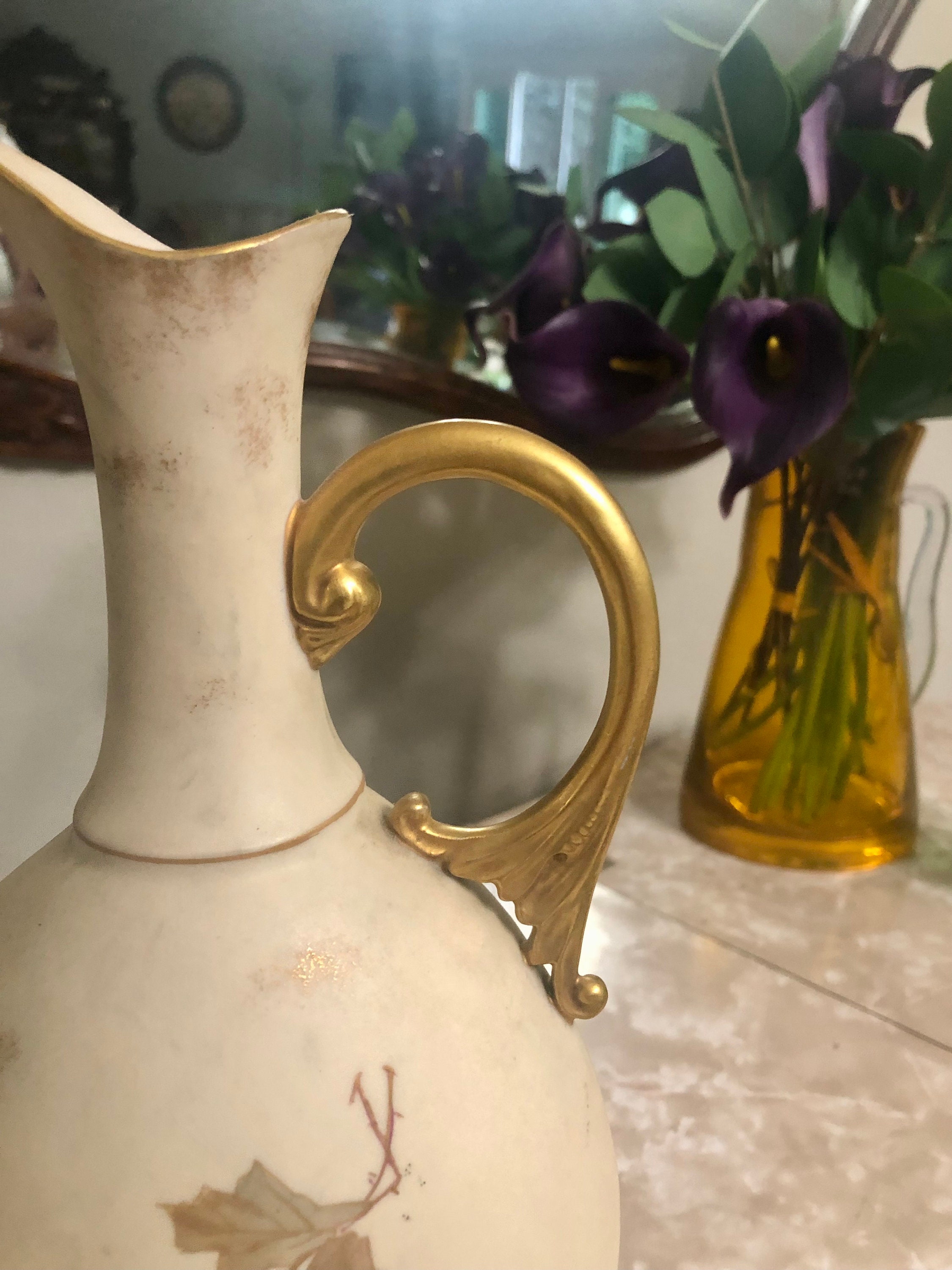 Rare 1890 Antique Royal Worcester Crown Gold Handle Pitcher, Numbered ...
