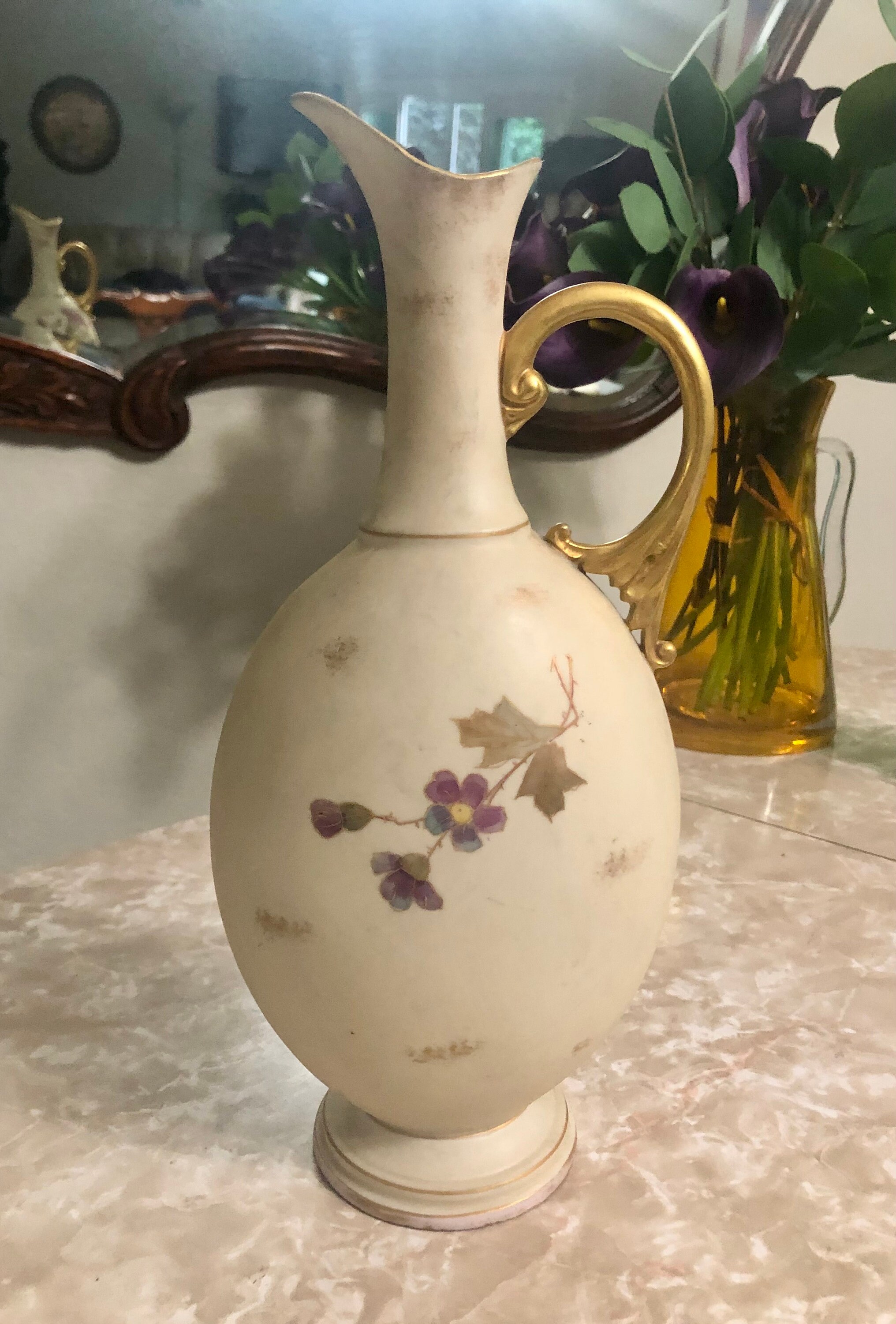 Rare 1890 Antique Royal Worcester Crown Gold Handle Pitcher, Numbered ...