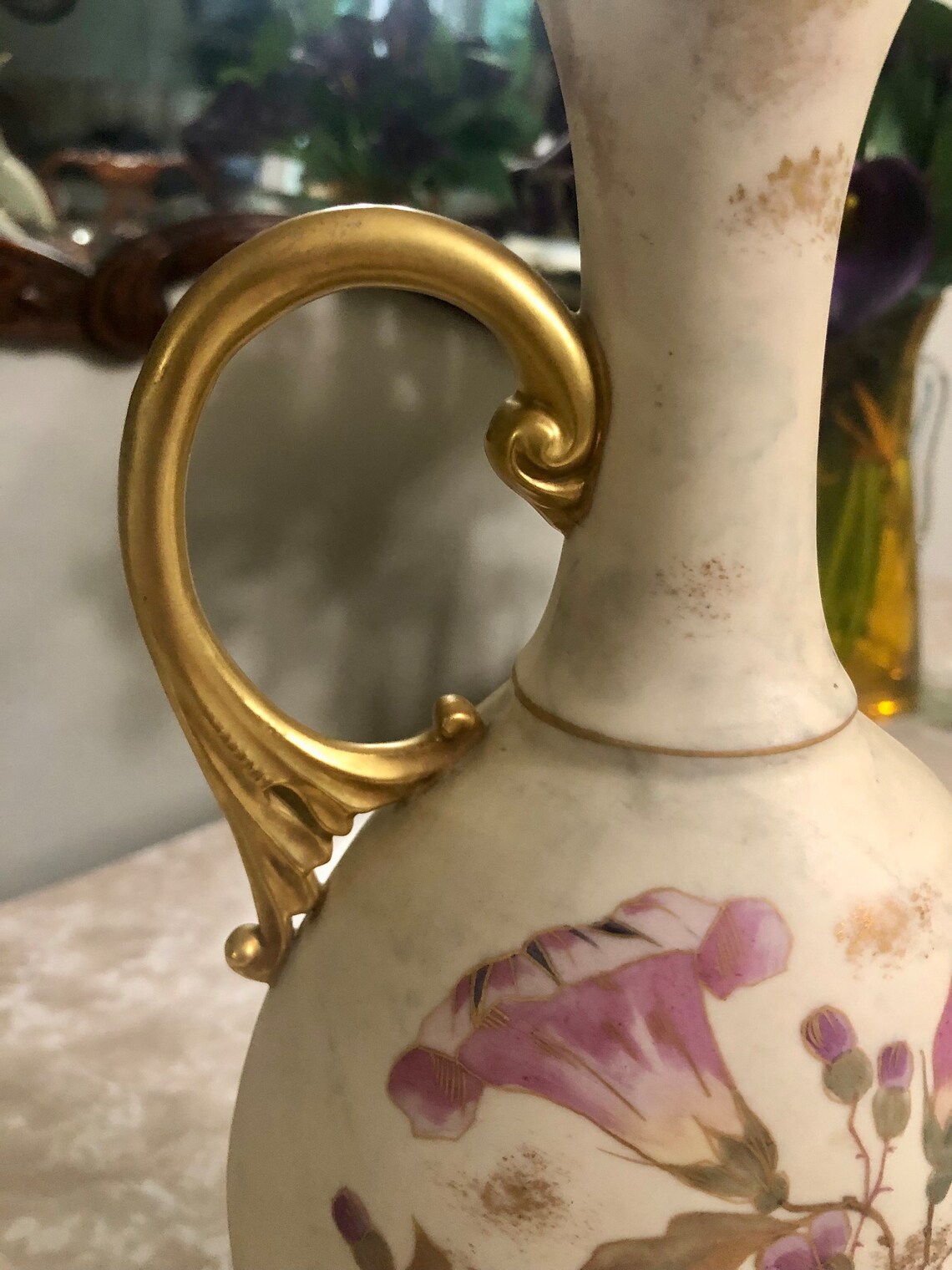 Rare 1890 Antique Royal Worcester Crown Gold Handle Pitcher, Numbered ...