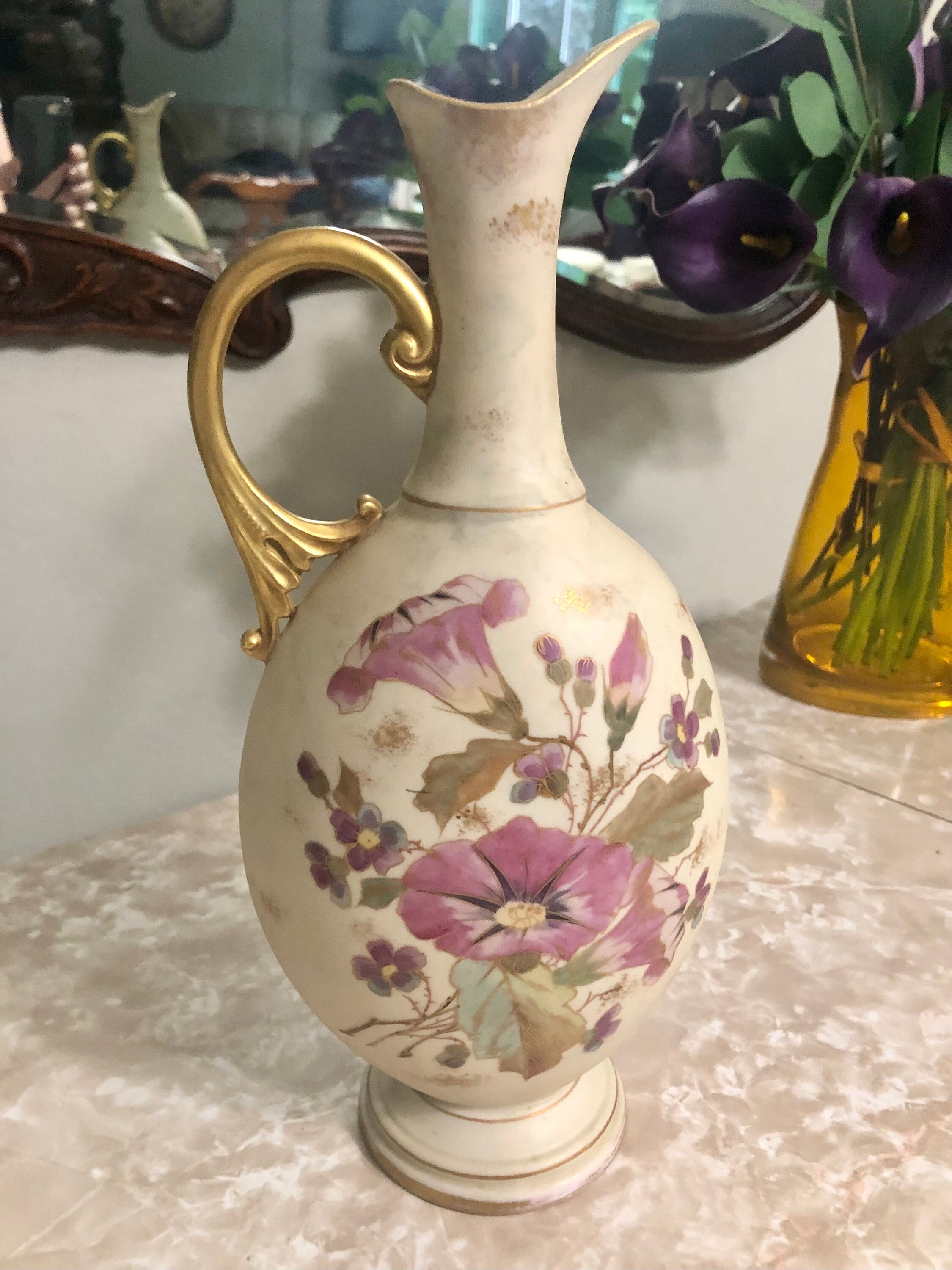 Rare 1890 Antique Royal Worcester Crown Gold Handle Pitcher, Numbered ...