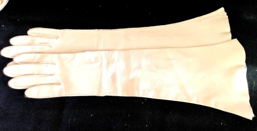 1920’s Signed Ivory French Kid Leather Opera Gloves, Full Finger, Elbow ...