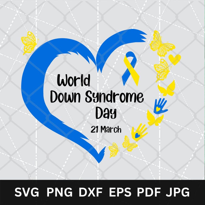 World Down Syndrome Day SVG PNG Down Syndrome, Heart Blue & Yellow ...