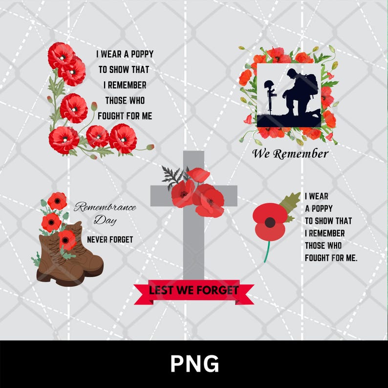 Lest We Forget PNG Bundle Remembrance Day PNG Red Poppy, We Will ...