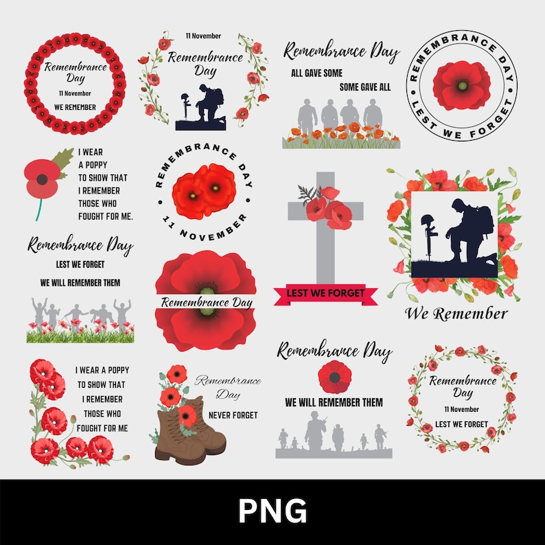 Lest We Forget PNG Bundle Remembrance Day PNG Red Poppy, We Will ...