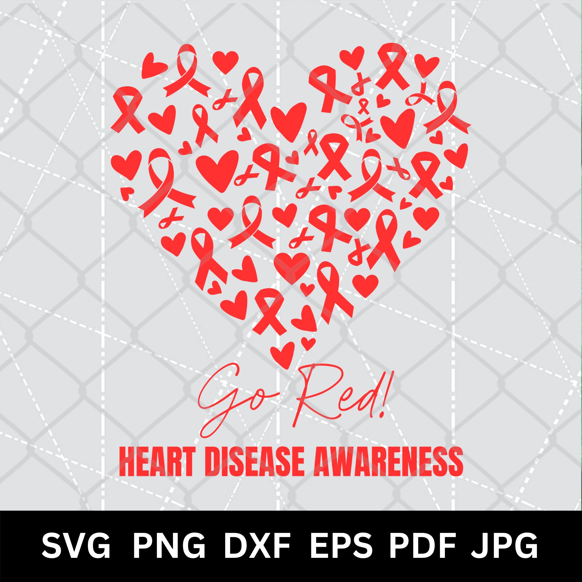Go Red Heart Disease Awareness SVG, Red Ribbon Design (digital Download ...