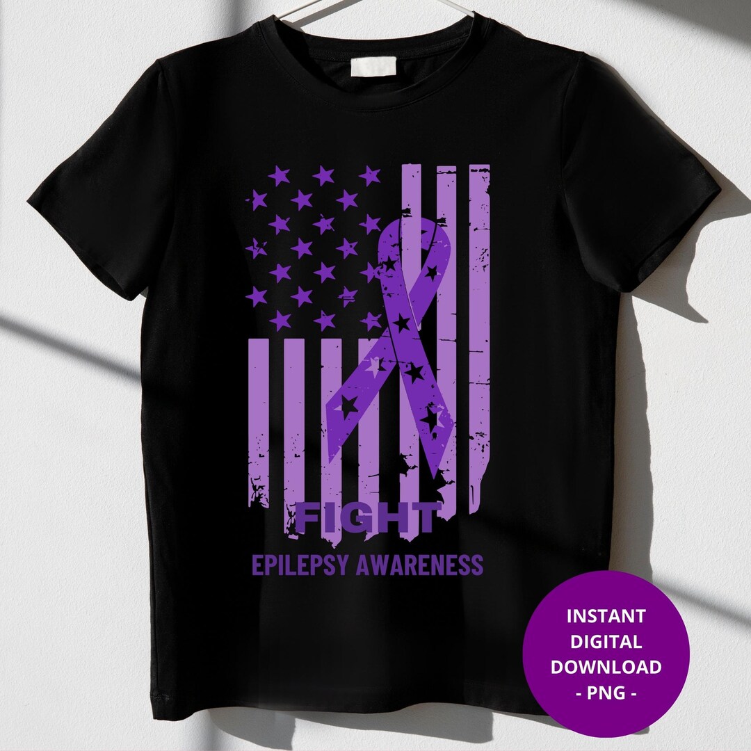 Epilepsy Awareness PNG American Flag, Purple Ribbon Sublimation ...