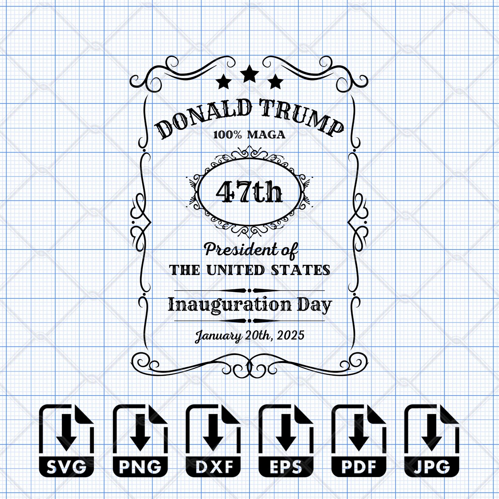 Vintage Donald Trump Whiskey Label SVG PNG 47th President Inauguration ...
